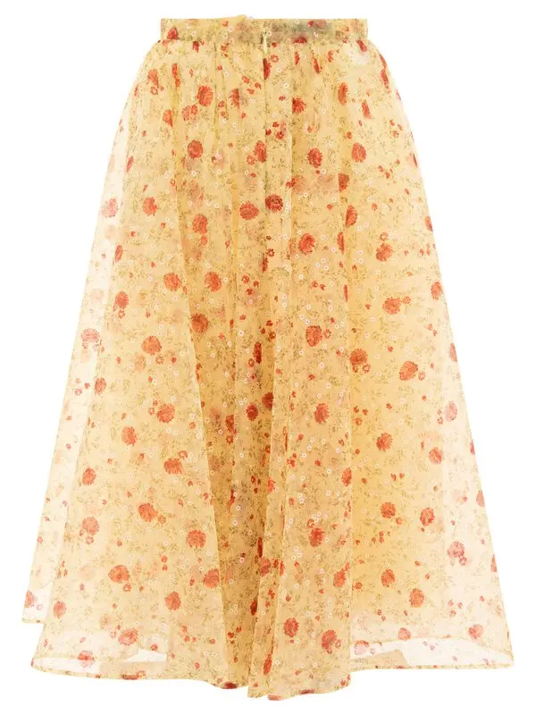 Prada Floral Printed Midi Skirt - Red
