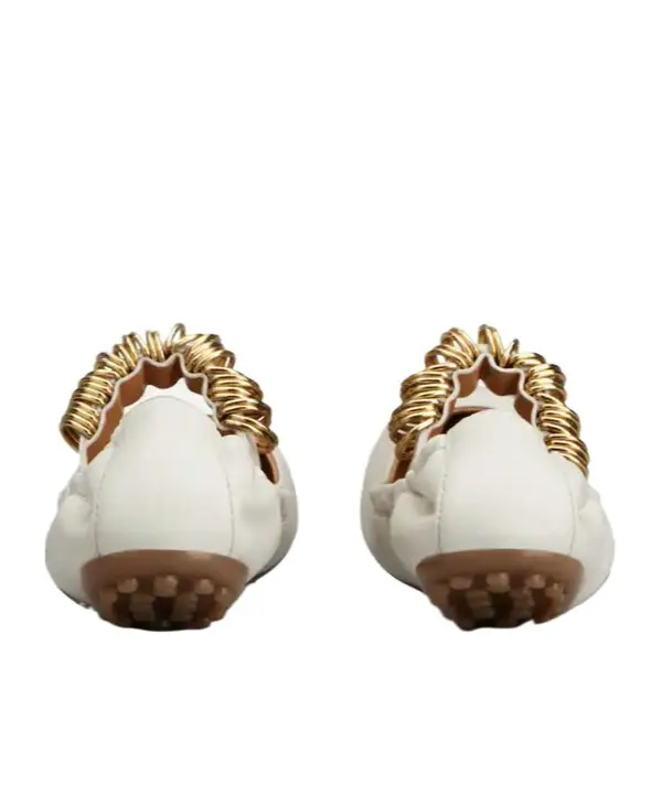 TOD'S Embellished Ballerina Flats With Metal Rings - White