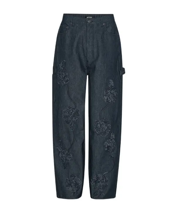 ROTATE BY BIRGER CHRISTENSEN Rose-embroidery Five-pocket Jeans - Black