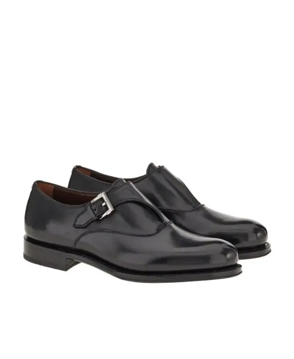 FERRAGAMO Leather Buckled Monk Strap Shoes