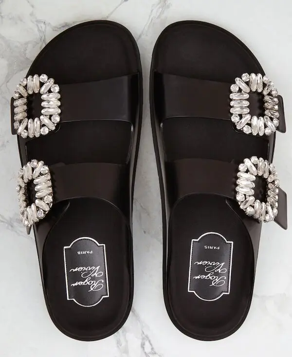 ROGER VIVIER Slidy Viv' Buckle Open Toe Mules - Black