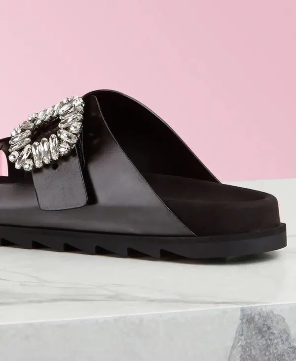 ROGER VIVIER Slidy Viv' Buckle Open Toe Mules - Black