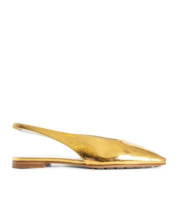 Bottega Veneta Round Toe Flat Slingback Sandals - Gold