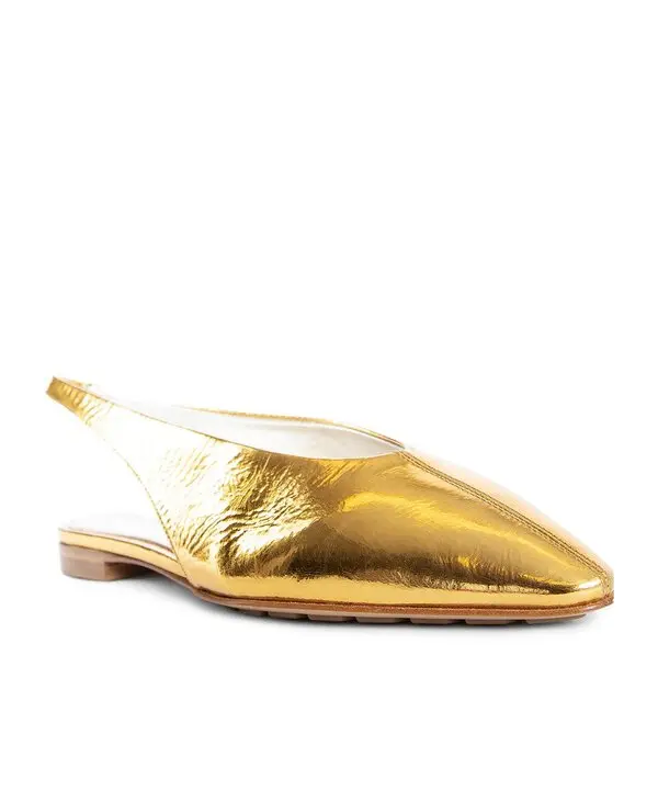 Bottega Veneta Round Toe Flat Slingback Sandals - Gold