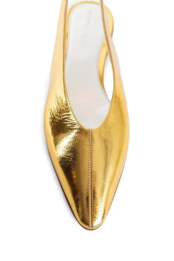 Bottega Veneta Round Toe Flat Slingback Sandals - Gold