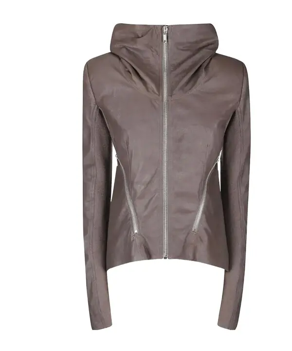 Rick Owens Naska Turtleneck Zipped Biker Jacket - Dark Dust