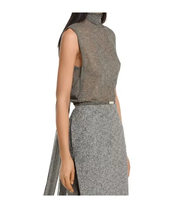 Gucci Sleeveless Sheer Georgette Top With Corsage Print And Tie Detail