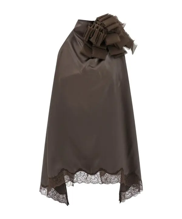 Magda Butrym Satin Open-back Lace-trim Blouse - Brown