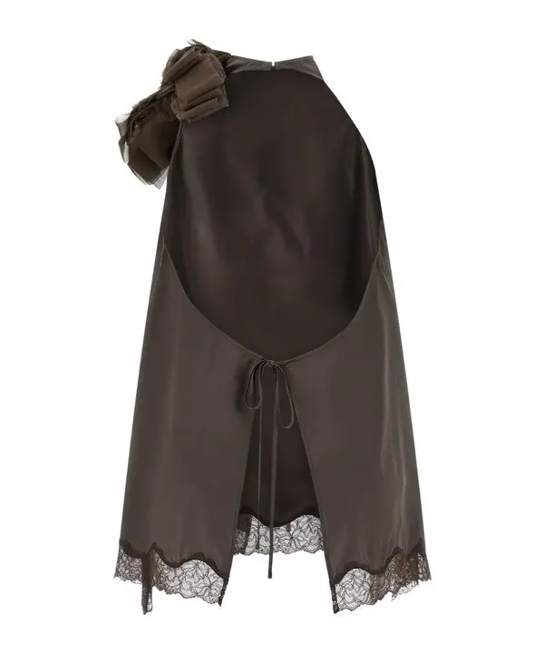 Magda Butrym Satin Open-back Lace-trim Blouse - Brown