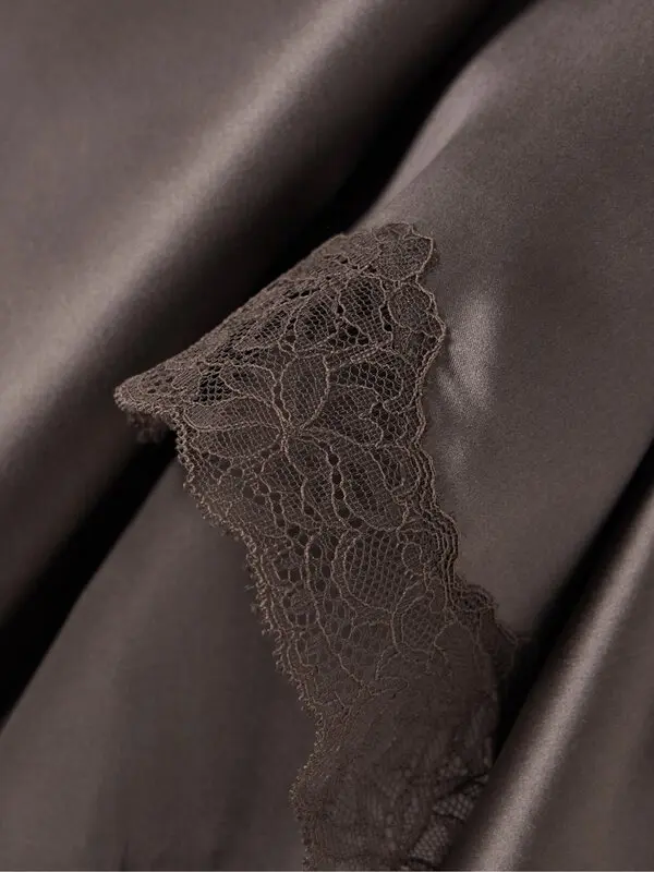 Magda Butrym Satin Open-back Lace-trim Blouse - Brown
