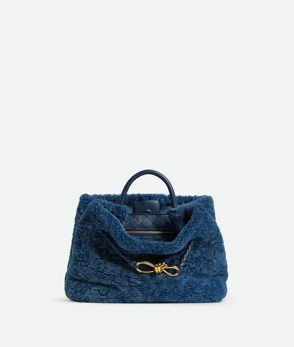 Bottega Veneta Small Andiamo Shearling Bag With Sliding Strap - Blue