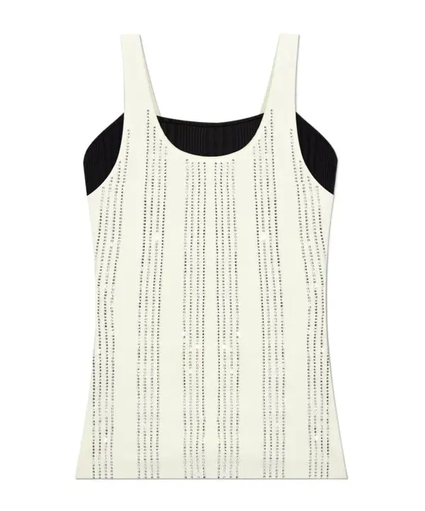 Attico Embellished Double Layer Ribbed Top - White
