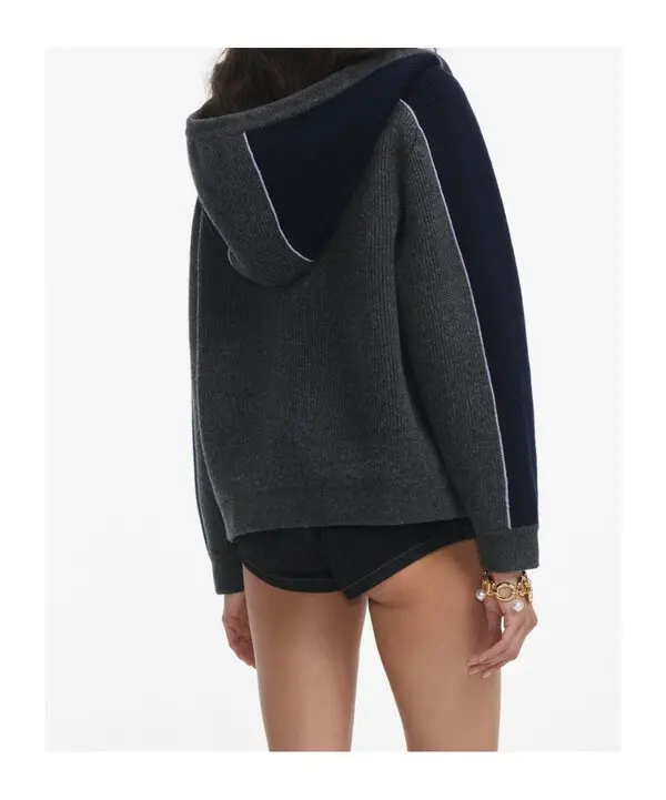 SELF-PORTRAIT Ribbed Knit Full Zip Hoodie