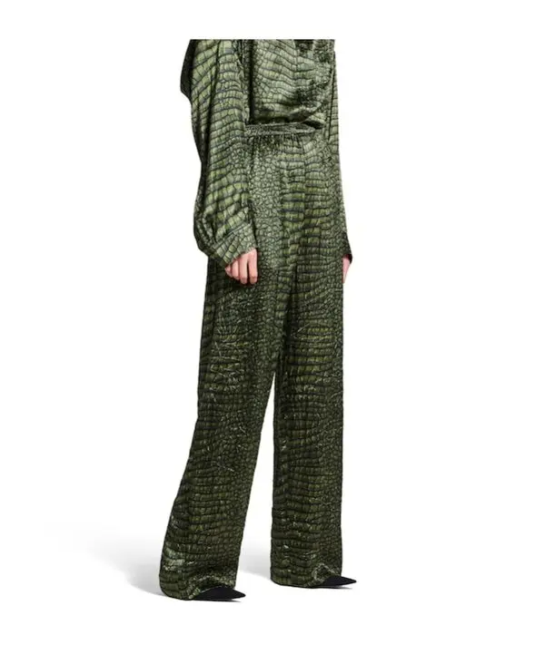 Balenciaga Snake Print Wide Leg Pajama Pants - Green
