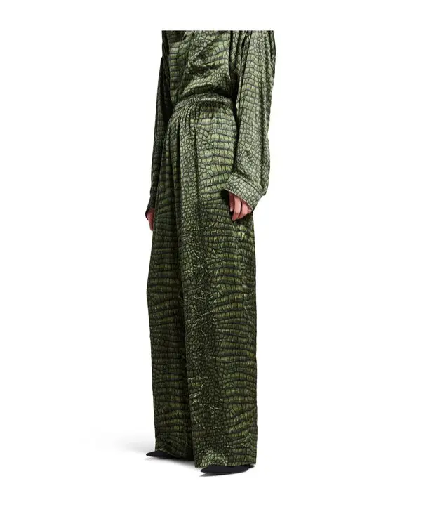 Balenciaga Snake Print Wide Leg Pajama Pants - Green