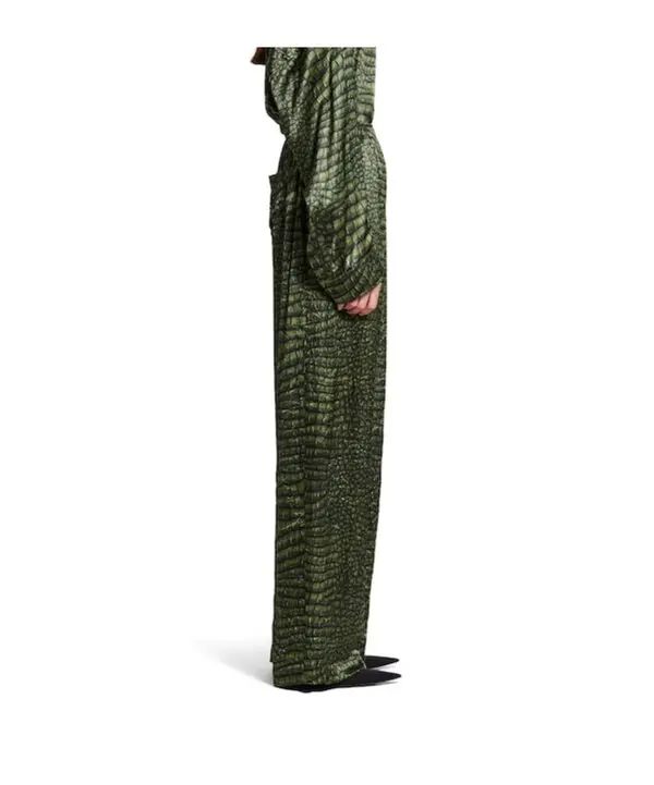 Balenciaga Snake Print Wide Leg Pajama Pants - Green