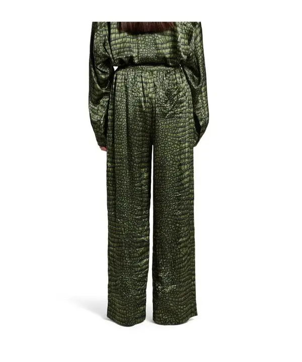 Balenciaga Snake Print Wide Leg Pajama Pants - Green