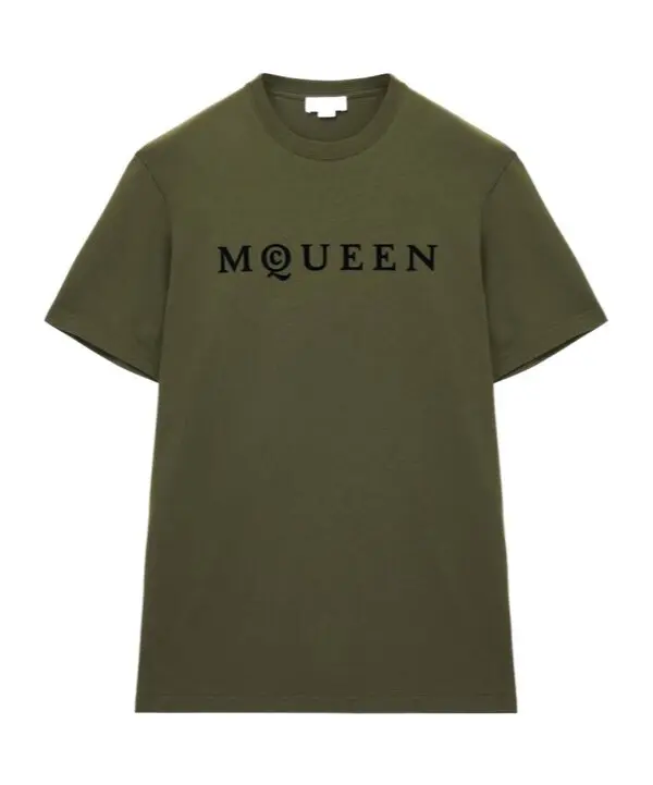 Alexander McQueen Flocked-logo Crewneck T-shirt - Khaki