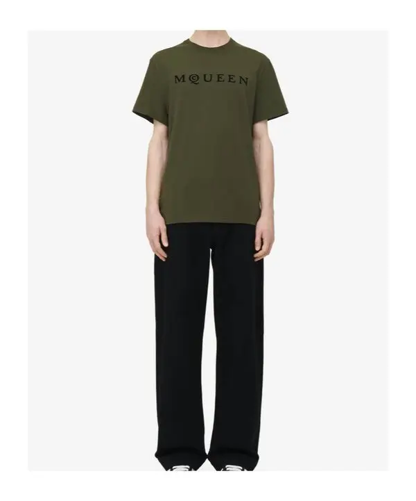 Alexander McQueen Flocked-logo Crewneck T-shirt - Khaki