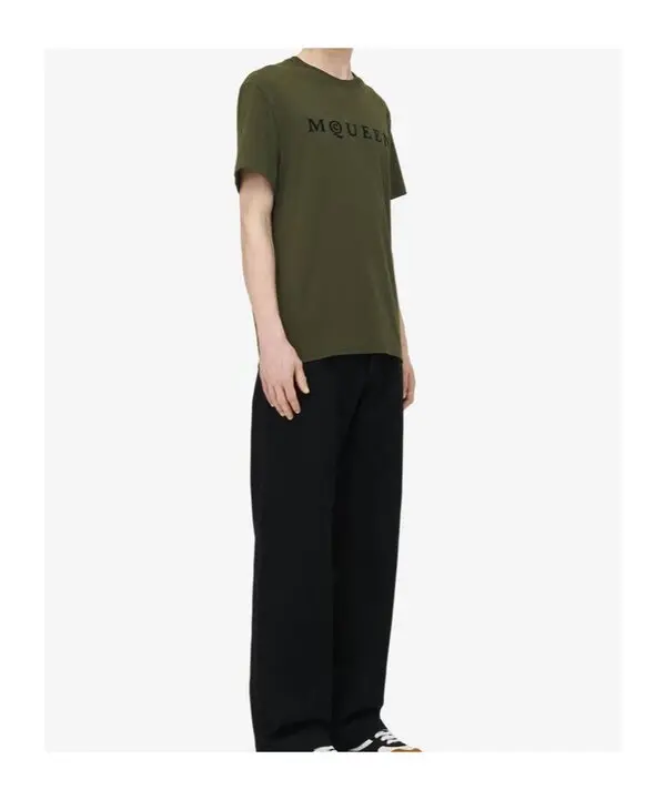 Alexander McQueen Flocked-logo Crewneck T-shirt - Khaki