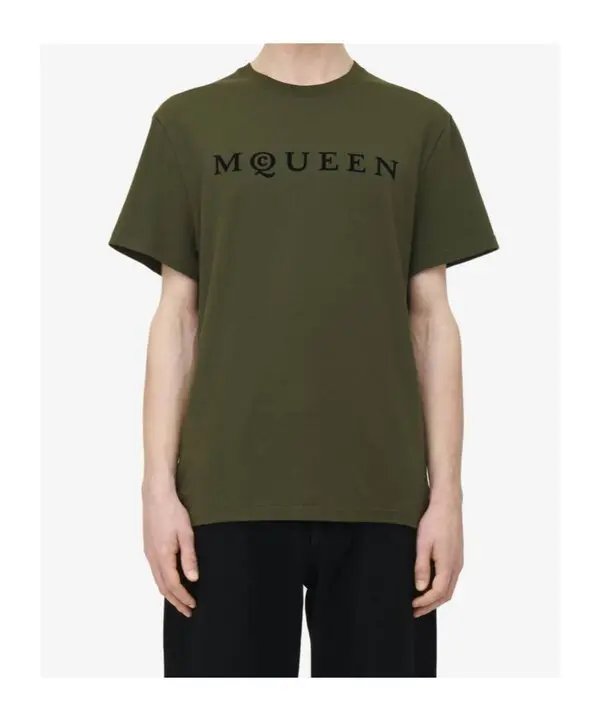 Alexander McQueen Flocked-logo Crewneck T-shirt - Khaki
