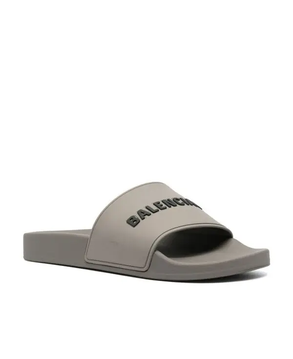 Balenciaga Raised-logo Slides - Gray