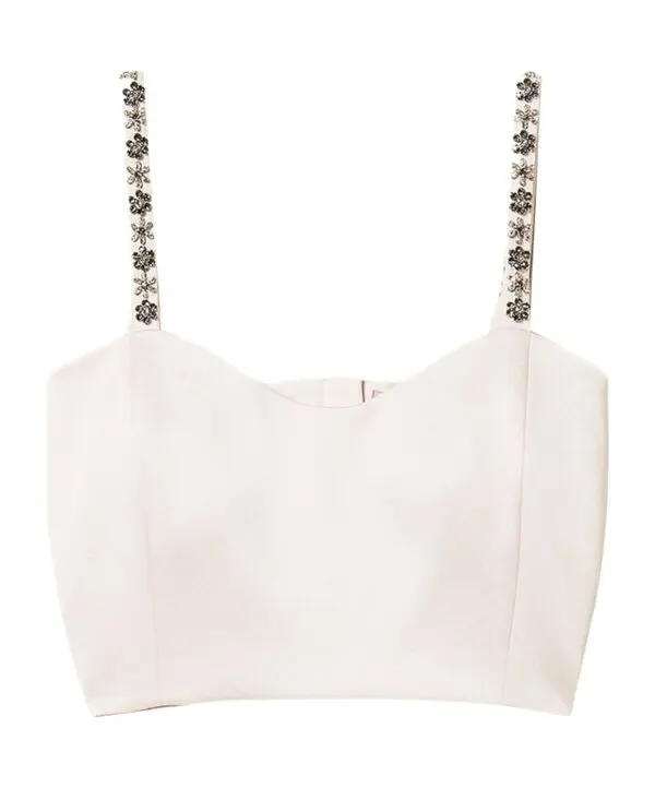 TWINSET Embellished Crop Top With Thin Shoulder Straps - White