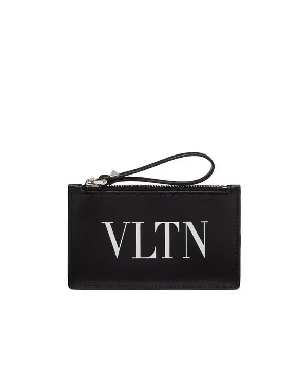 Valentino Garavani Vltn Logo Printed Zipped Cardholder - Black