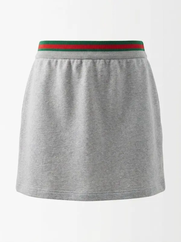 Gucci Cotton Jersey Skirt With Web Detail - Light Gray