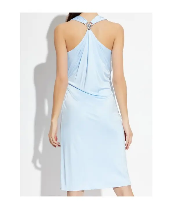 Versace V-neck Midi Dress With Open Back - Light Blue