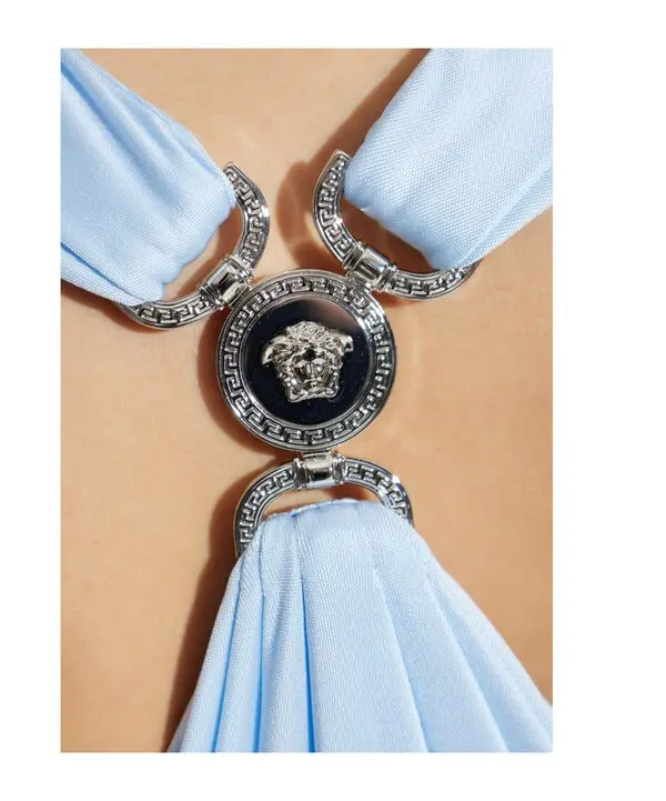 Versace V-neck Midi Dress With Open Back - Light Blue