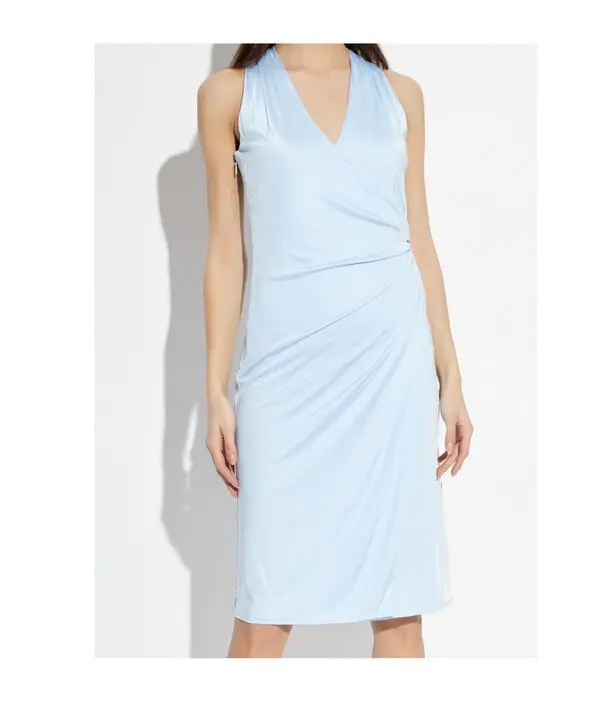 Versace V-neck Midi Dress With Open Back - Light Blue