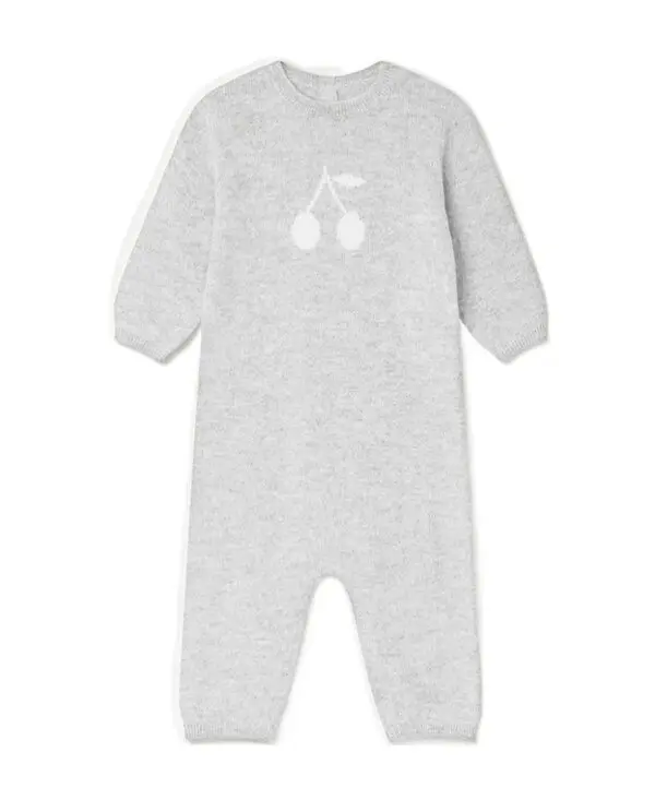 Bonpoint Long-sleeved Jumpsuit With Cherry Appliqu - White
