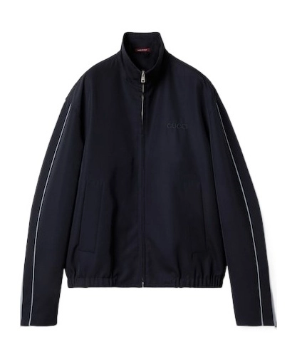 Gucci Embroidered Twill Zip-up Jacket - Dark Blue