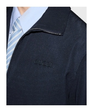 Gucci Embroidered Twill Zip-up Jacket - Dark Blue