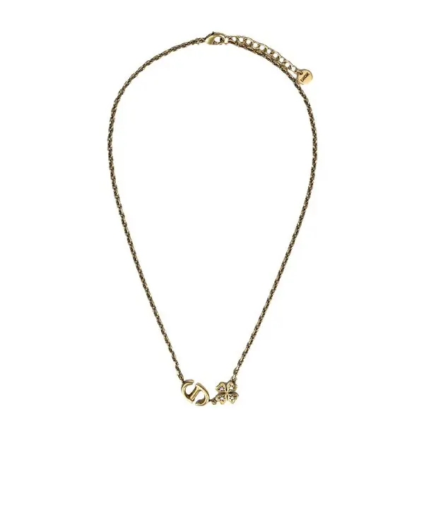 Dior Chain Necklace With Logo And Clover Motif - Golden