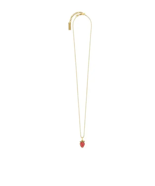 Saint Laurent Strawberry Pendant Chain Necklace - Green, Red And Gold