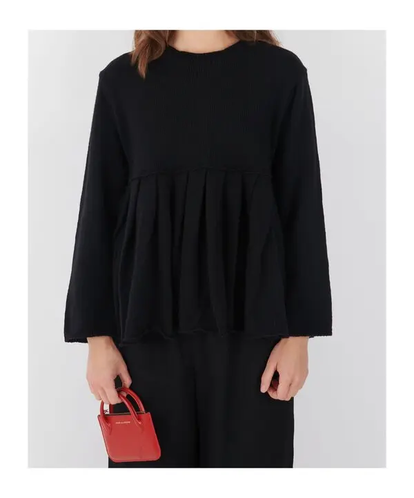 Comme Des Garçons Crew Neck Sweater With Gathered Skirt Hem