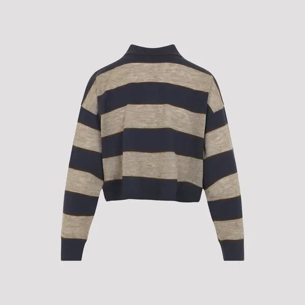 Brunello Cucinelli Striped Cropped Knit Polo Shirt - Black