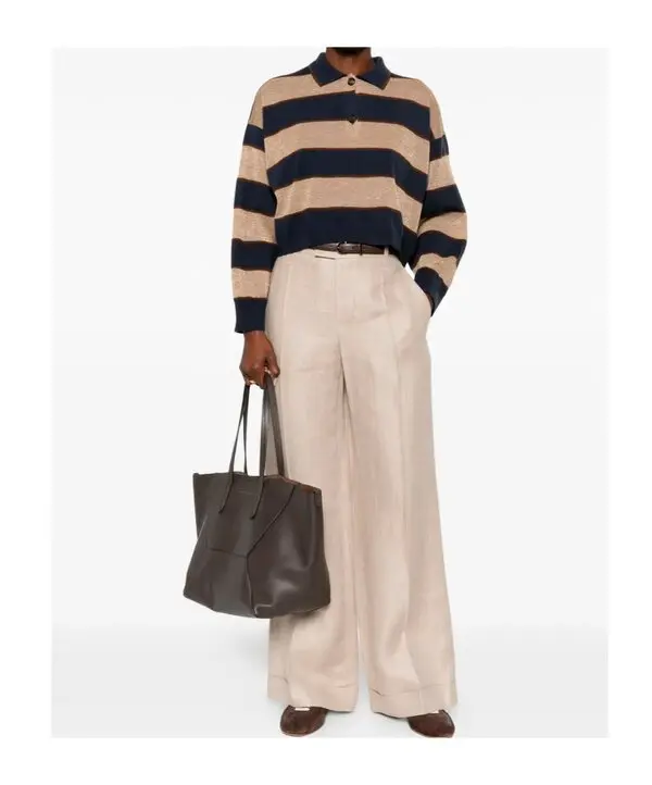 Brunello Cucinelli Striped Cropped Knit Polo Shirt - Black