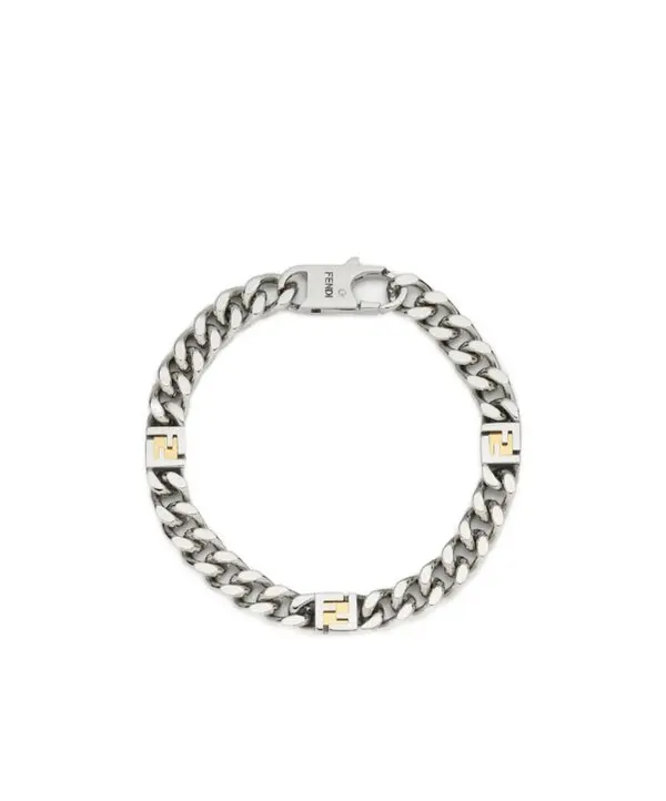 Fendi Logo Detail Link Bracelet - Silver And Gold