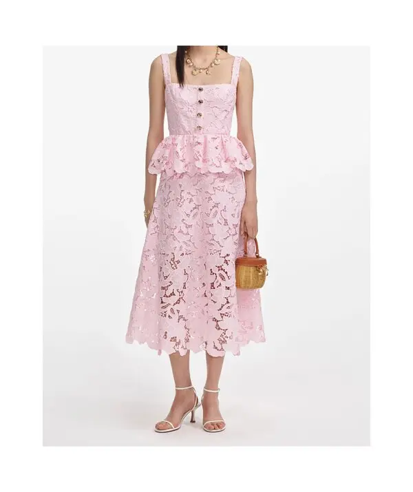 SELF-PORTRAIT Lace Peplum Midi Dress