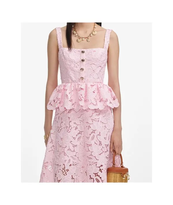 SELF-PORTRAIT Lace Peplum Midi Dress