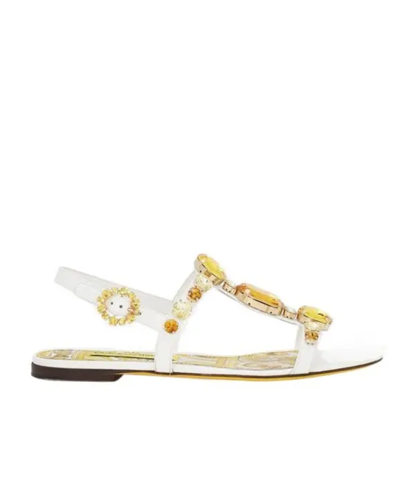 Dolce & Gabbana Embellished Flat Sandals - Yellow And White