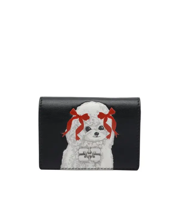 GANNI Dog Motif Chain Wallet - Black