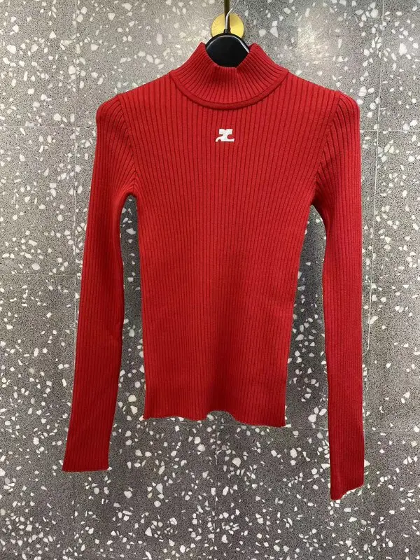 COURREGES Courrèges High Neck Ribbed Knit Jumper With Logo Detail - Red