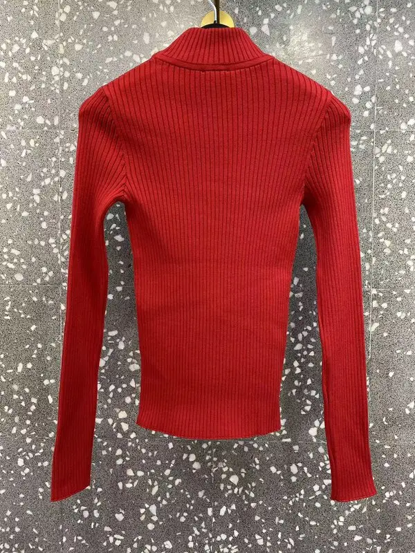COURREGES Courrèges High Neck Ribbed Knit Jumper With Logo Detail - Red