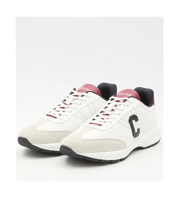 Celine Runner Cr-02 Low Lace-up Sneakers In Mesh, Calfskin, And Suede Calfskin - White