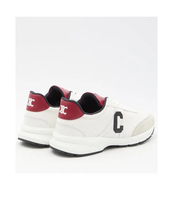 Celine Runner Cr-02 Low Lace-up Sneakers In Mesh, Calfskin, And Suede Calfskin - White