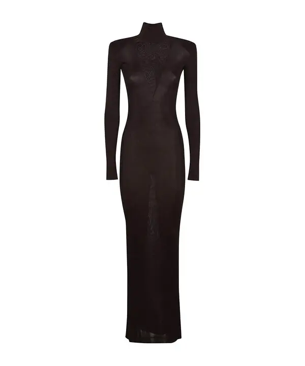 SELF-PORTRAIT Shoulder Pad Knitted Maxi Dress - Brown